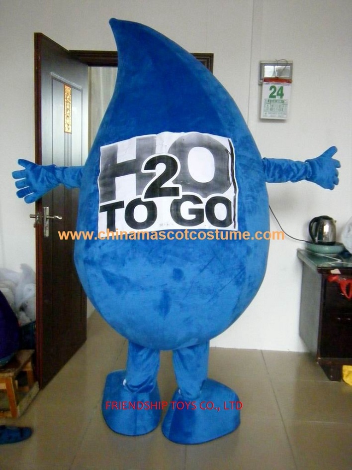 Water drip mascot costume with company logo