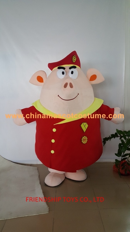 Commander Pig cartoon mascot costume